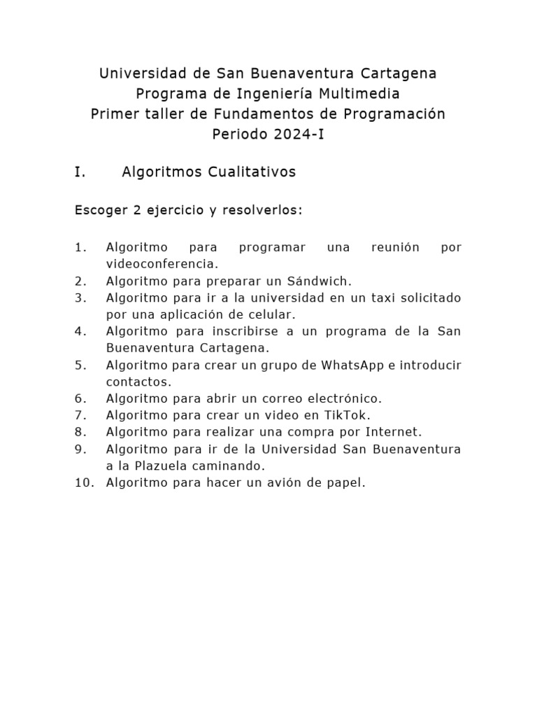 Taller de Primer Corte de Fundamentos de Programación 2024-I | PDF ...