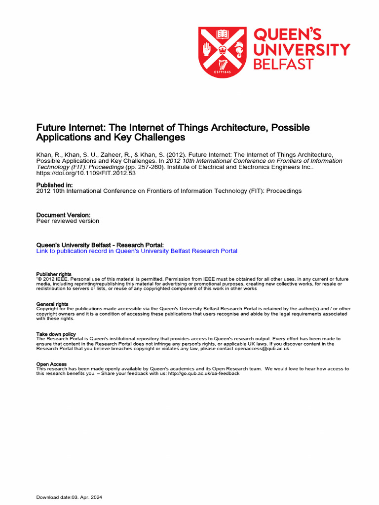 Pid2566391 Future Internet The Internet Of Things Architecture Download Free Pdf