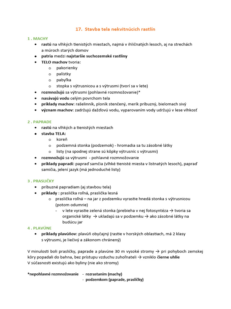 Stavba Tela Nekvitnúcich Rastlín | PDF