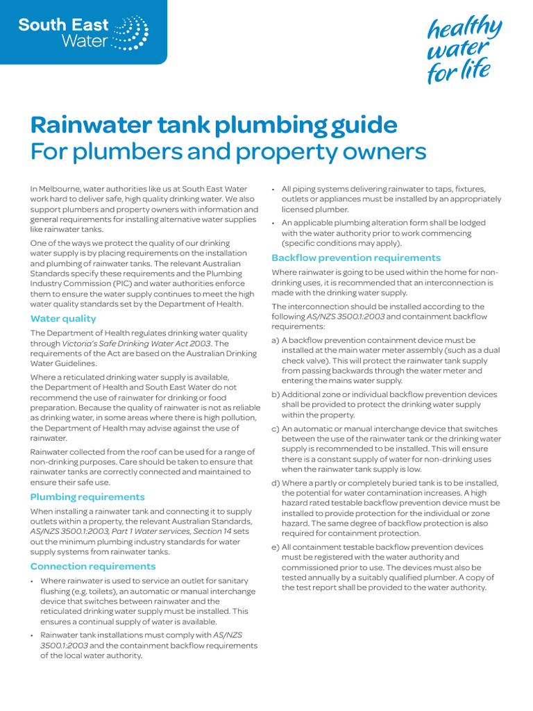 Rainwater Tank Plumbing Guide | PDF | Plumbing | Drinking Water