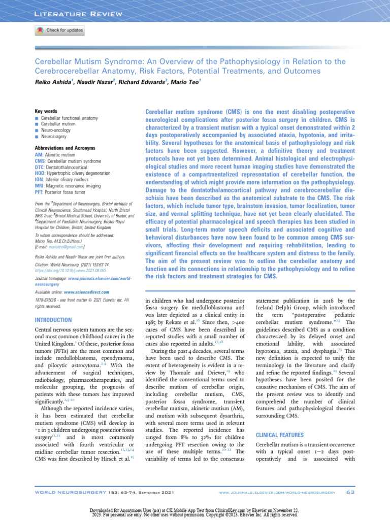 Cerebellar Mutism Syndrome | Download Free PDF | Cerebellum ...