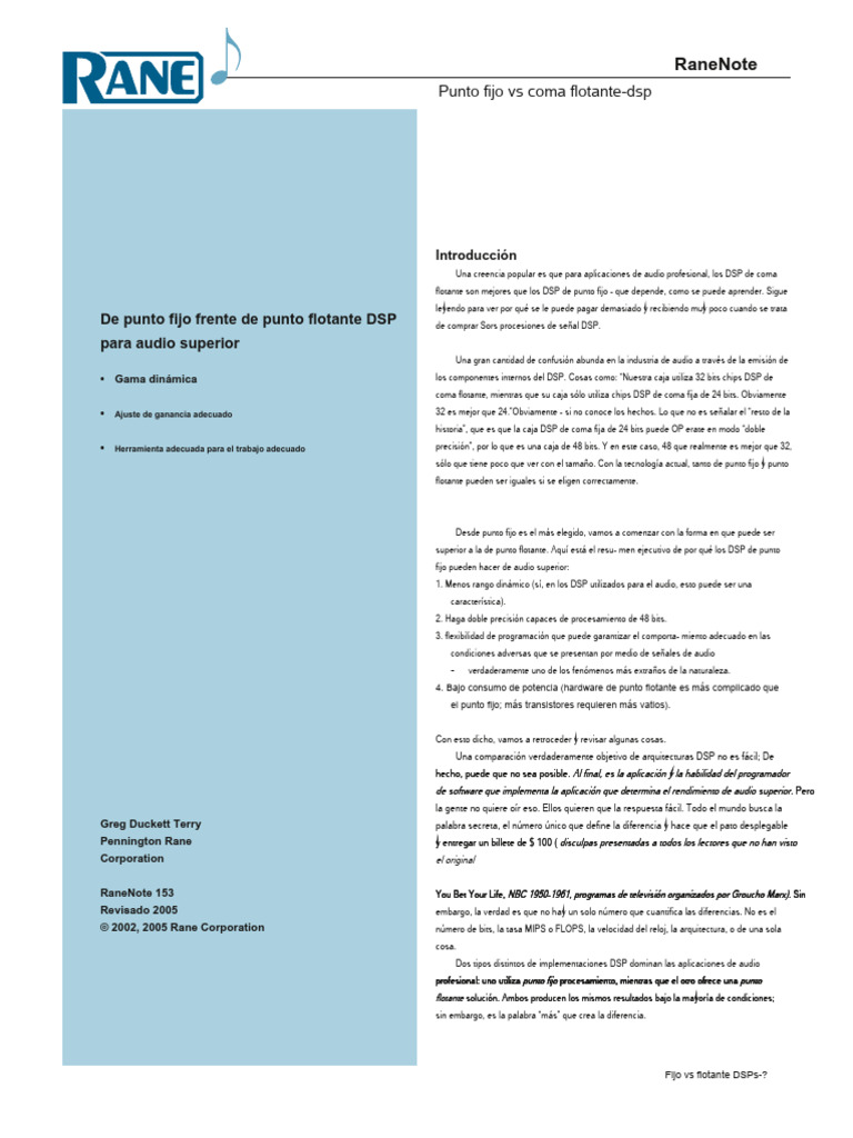 Punto Fijo Vs Flotante (Rane) | PDF | Unidad Central de procesamiento | Procesador de señal digital