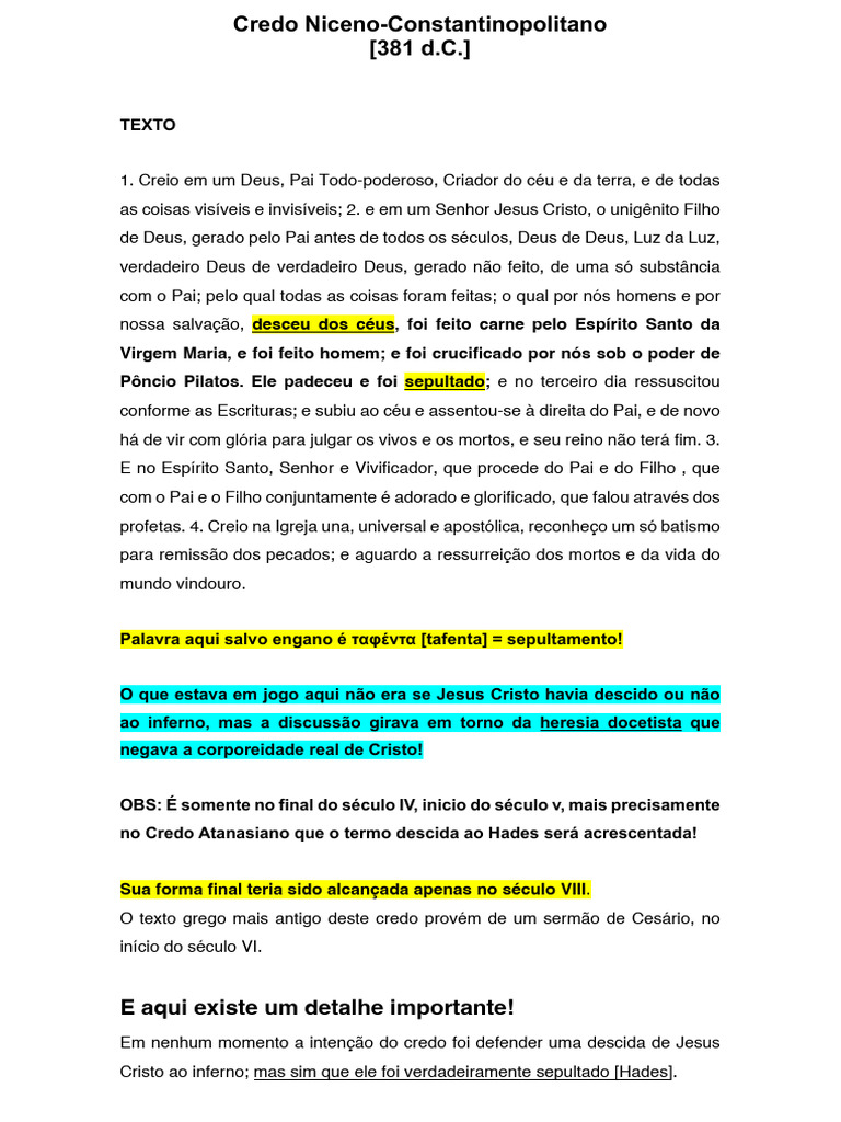 Credo Niceno-Constantinopolitano | PDF | Crença e doutrina religiosa ...