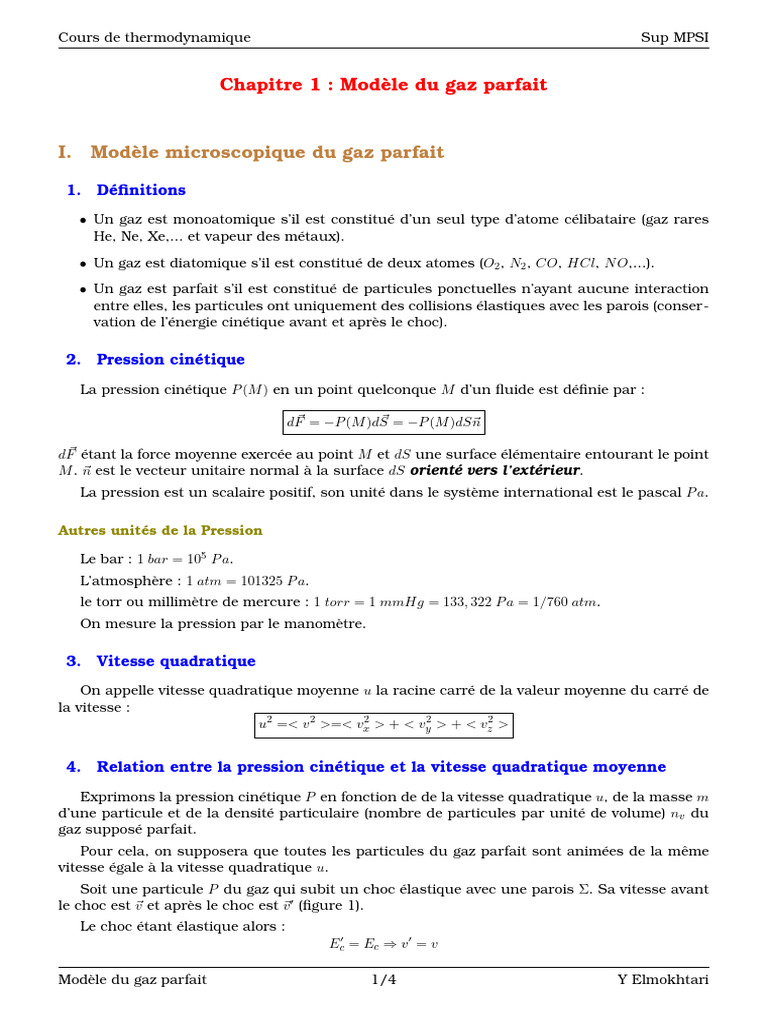 Vitesse Quadratique et Gaz Parfaits | PDF | Pression | Capacité thermique