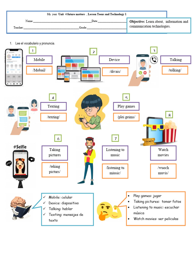 8th Year Unit 4 Future Matters , Lesson 7 Teens and Technology 1 | PDF ...