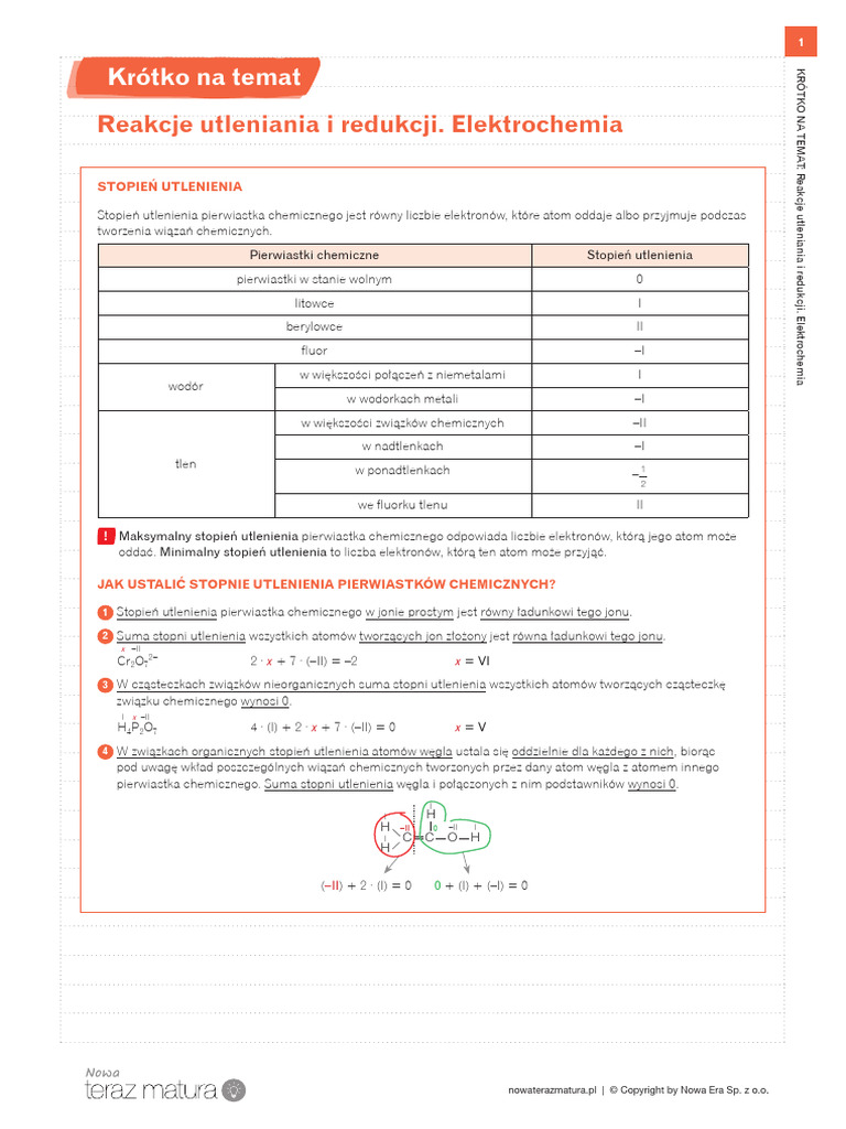 Reakcje Utleniania I Redukcji. Elektrochemia | PDF