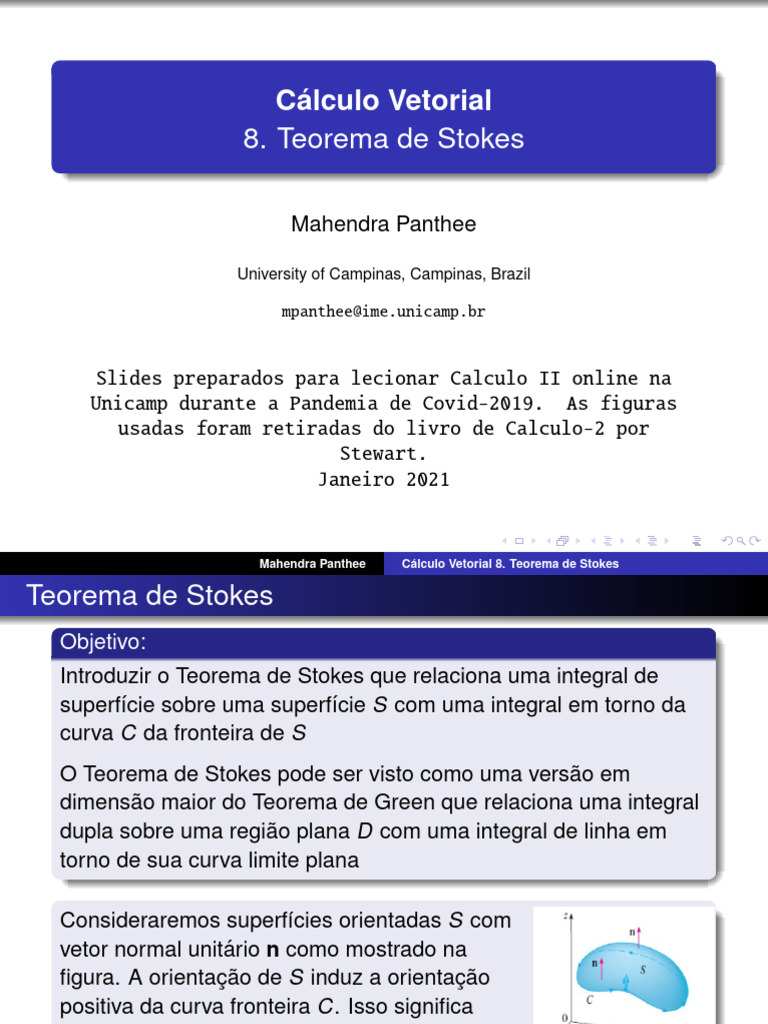 Aula CV8 - Teorema de Stokes | PDF | Curva | Vetor euclidiano