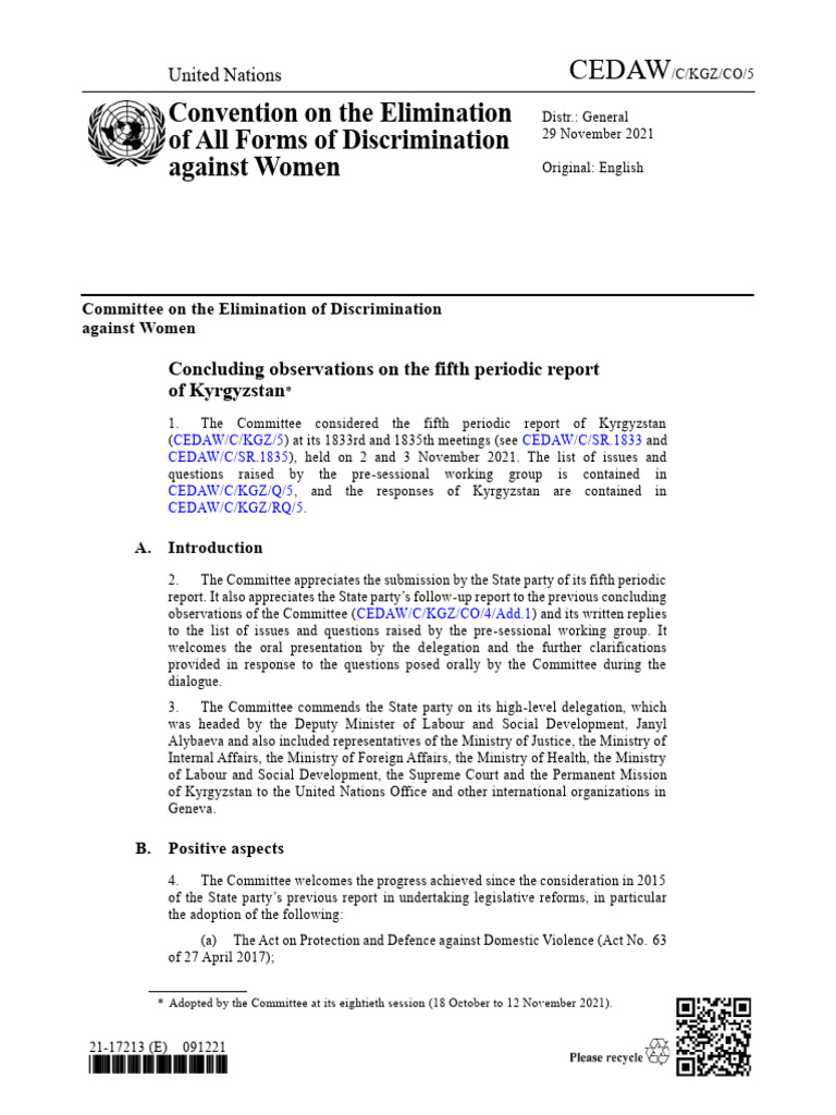 CEDAW CO 2021 | PDF | Human Trafficking | Domestic Violence