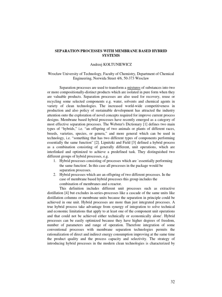 Separation Processes With Membrane Based Hybrid Systems | PDF ...