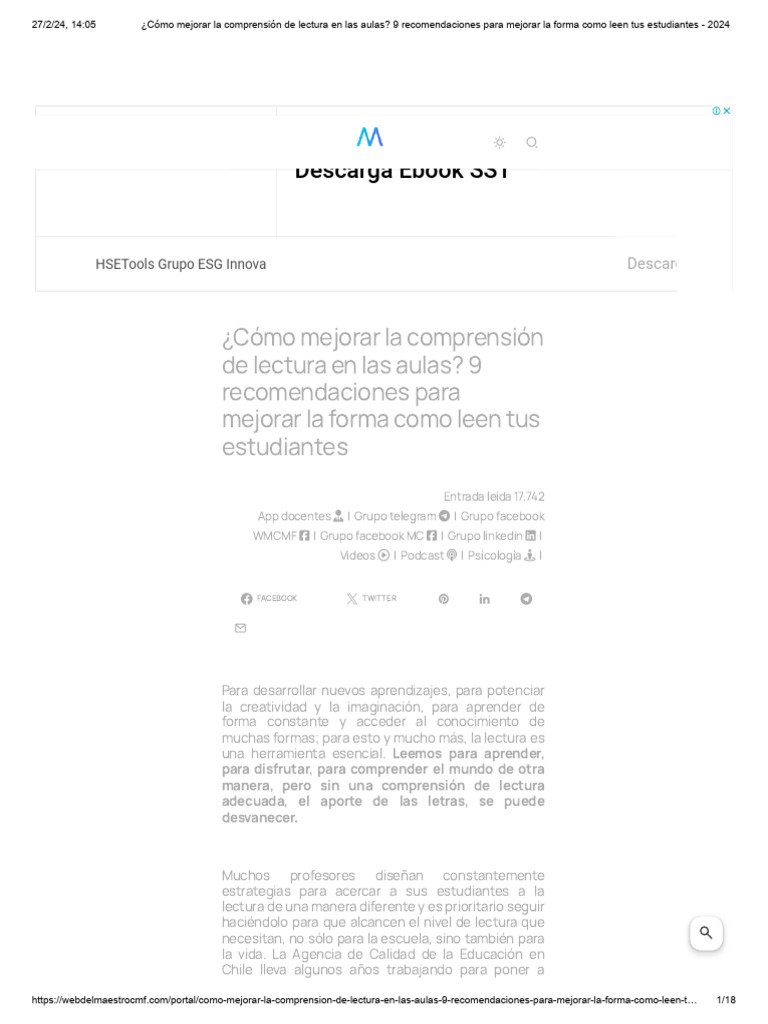 Mejora la comprensión lectora en clase | PDF | Comprensión lectora ...