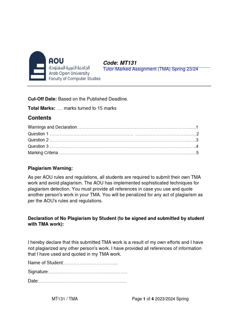 MT131 Spring 2023 TMA Assignment Guide | PDF | Function (Mathematics ...