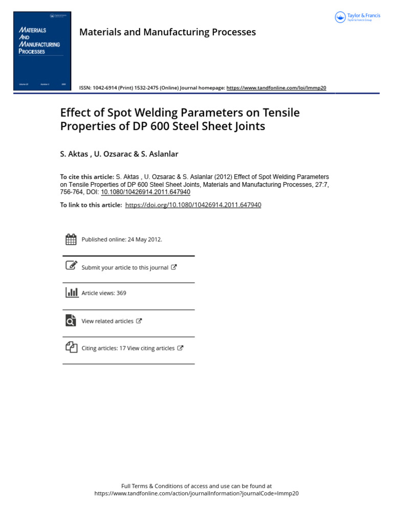 Effect of Spot Welding Parameters On Tensile Properties of DP 600 Steel ... Effect of Spot Welding Parameters On Tensile Properties of DP 600 Steel ...