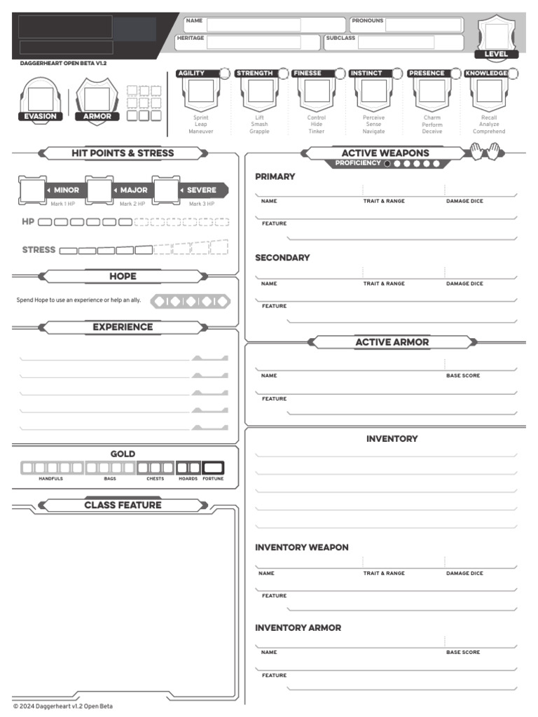 Daggerheart PDF Character Sheet | PDF | Role Playing Video Games | Role ...