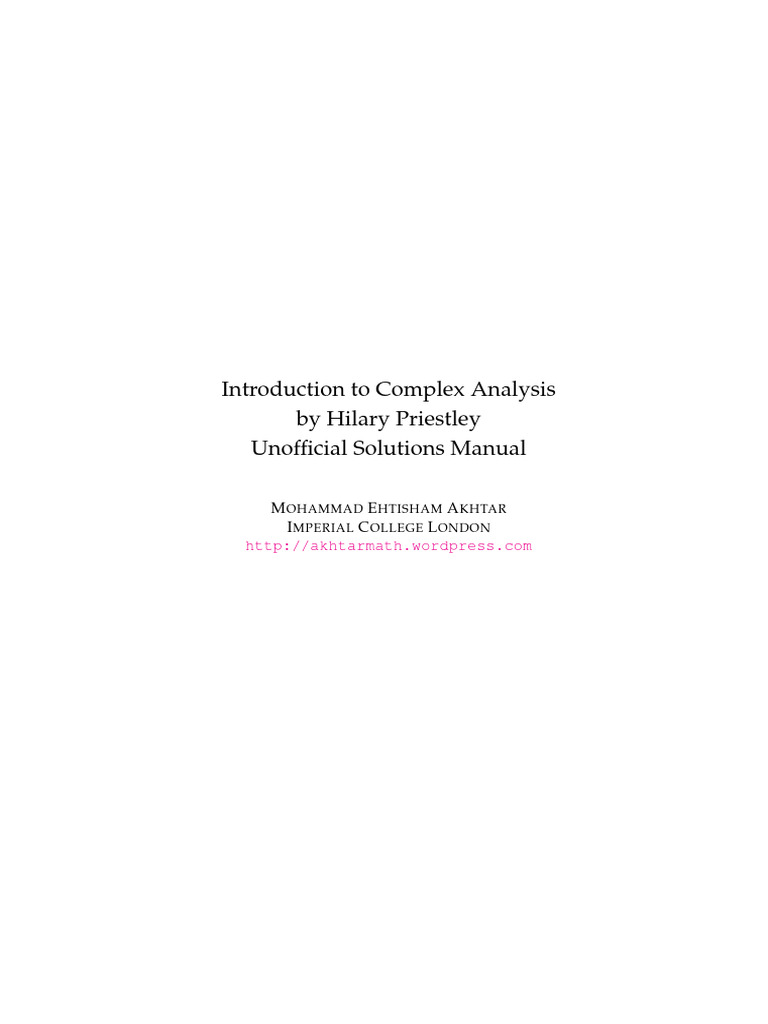 Introduction To Complex Analysis Priestley Solutions | PDF | Holomorphic Function | Complex Number