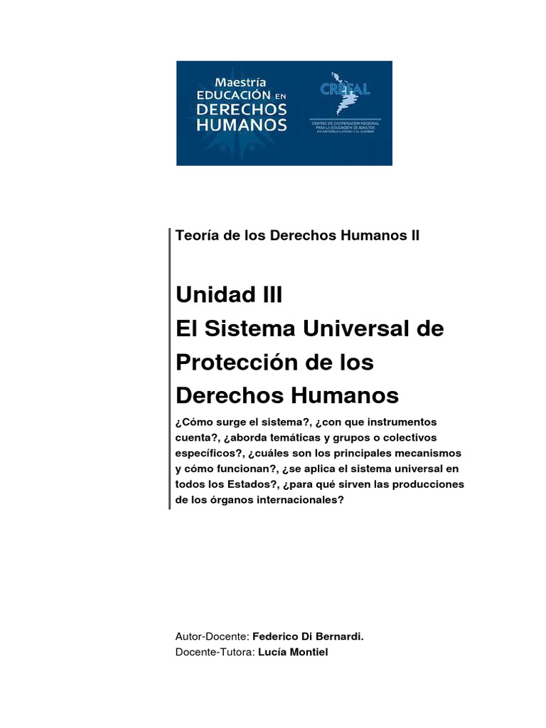 Sistema Universal de Protección de Los Derechos Humanos. | PDF | Derechos humanos | Convenio ...