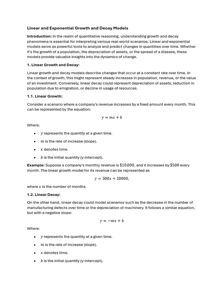 Linear and Exponential Growth and Decay Models | Download Free PDF ...