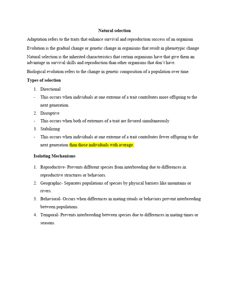 Natural Selection Study Guide | PDF | Natural Selection | Species