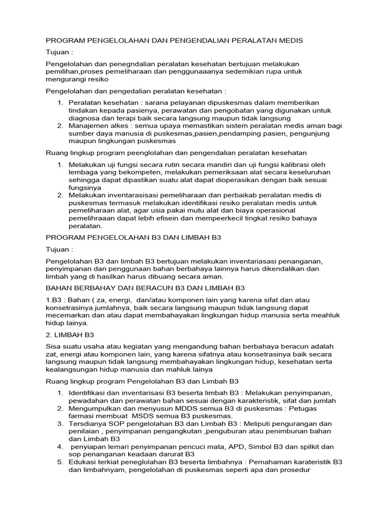 Program Pengelolahan Dan Pengendalian Peralatan Medis | PDF