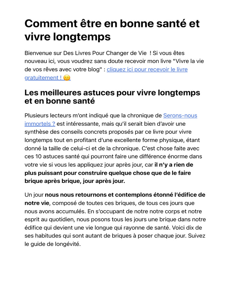 10 Astuces pour Vivre en Bonne Santé | PDF | Légumes | Cancer