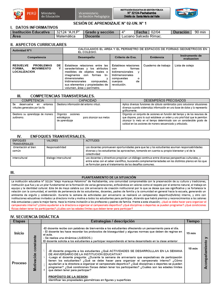 Sesión de Aprendizaje #02 4º Mat | PDF | Maestros | Aprendizaje
