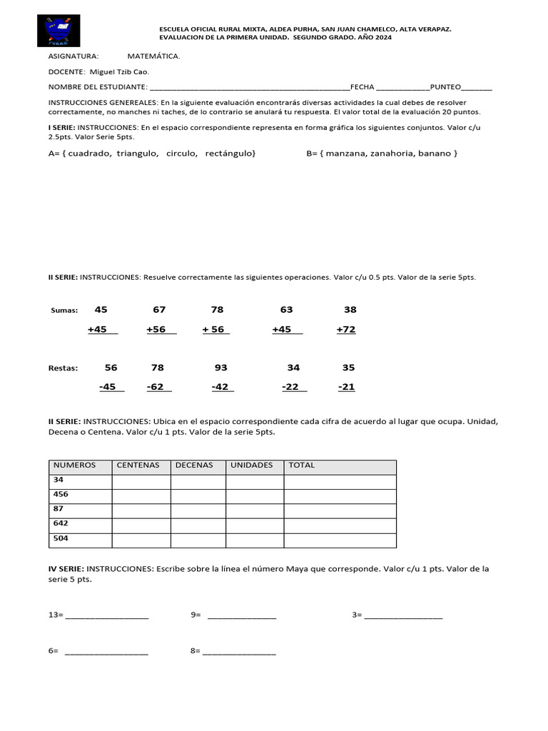 Evaluación de Matemáticas y Lenguaje 2° Grado | PDF | Artes del ...