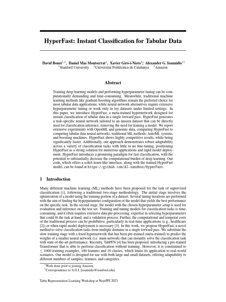 HyperFast: Quick Tabular Data Classification | PDF | Principal Component Analysis | Artificial ...