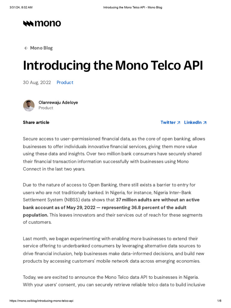 Introducing The Mono Telco API - Mono Blog | PDF | Credit | Finance ...