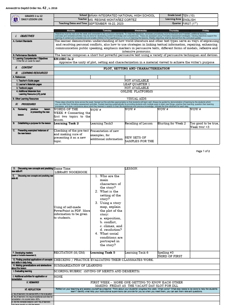 DLL Q1W3 | PDF | Learning | Curriculum