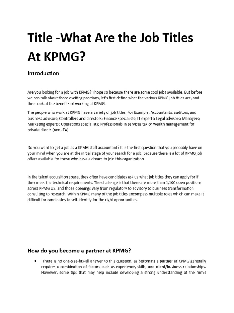 What Are The Job Titles at KPMG | PDF | Consultant | Internal Control