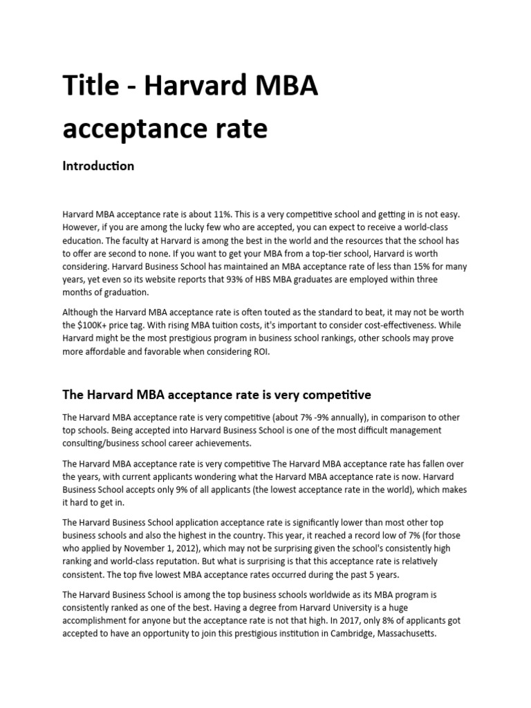 Harvard MBA Acceptance Rate Insights | PDF | Master Of Business ...