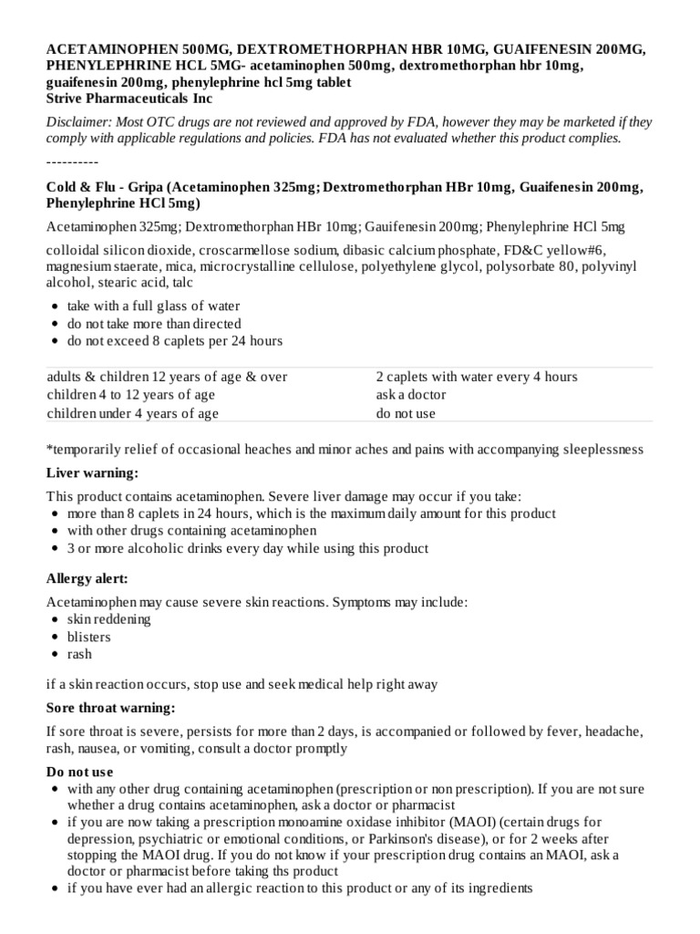 acetaminophen combined | PDF | Cough | Drug Overdose