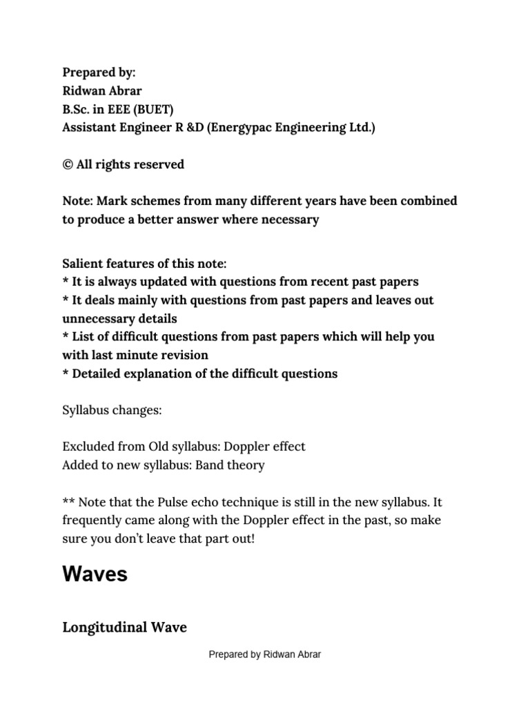 Physics Unit 2 Ridwan Notes | PDF | Waves | Photon