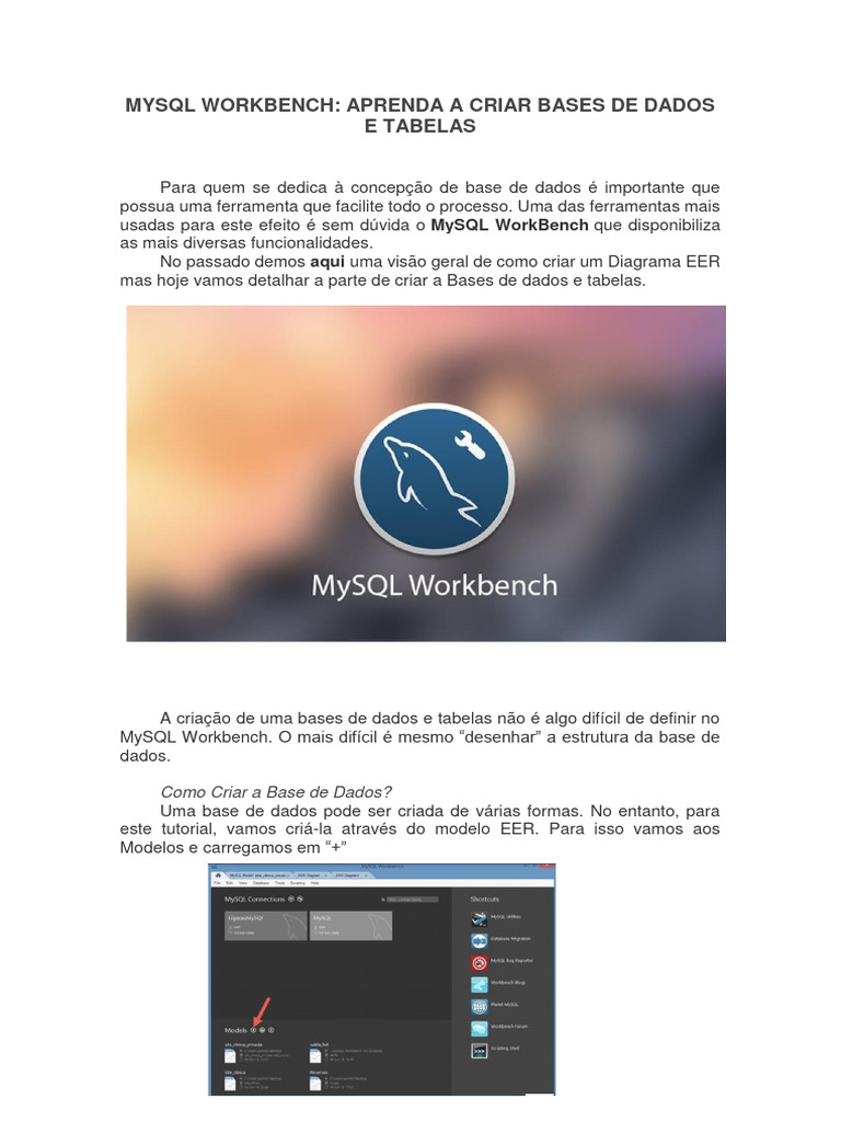 Tutorial Mysql Workbench | Download grátis PDF | Tabela (banco de dados) | Bancos de dados