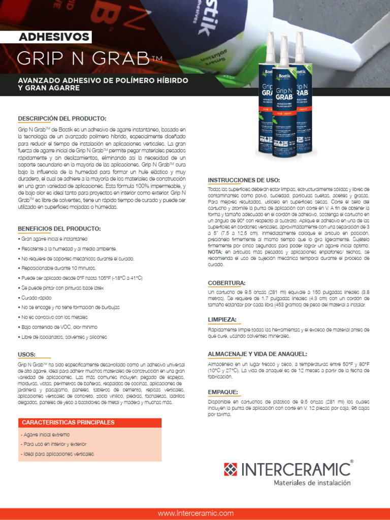 Grip N Grab: Adhesivos | PDF | Materiales