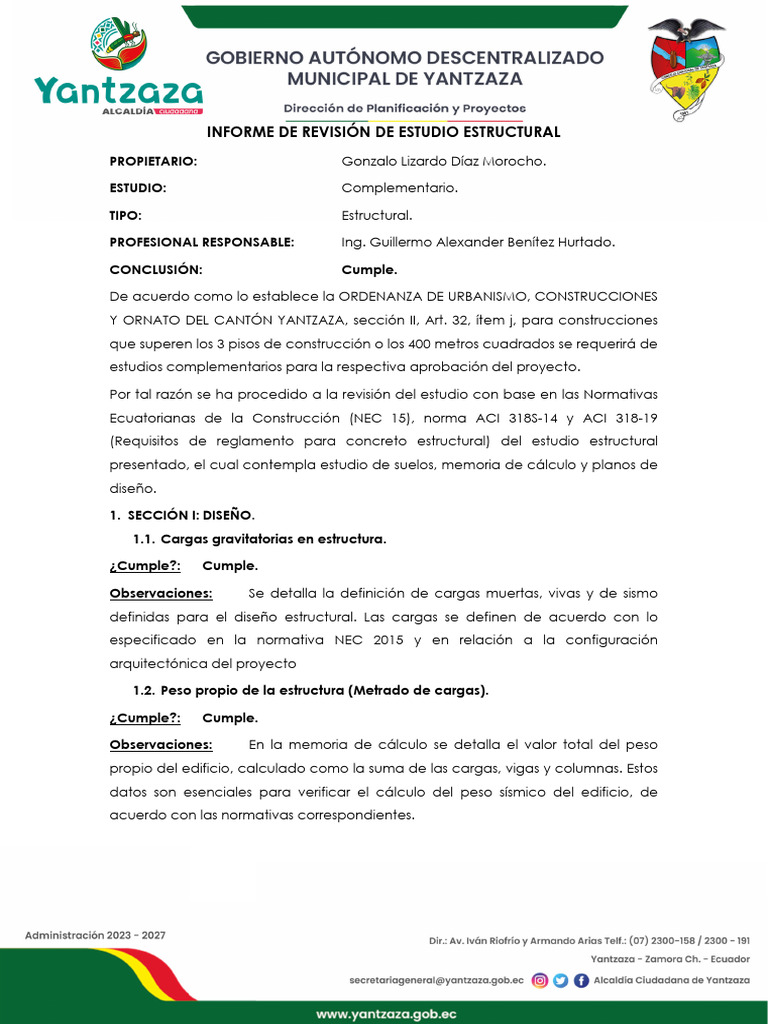 INFORME ESTRUCTURAL Sr. Gonzalo Morocho | PDF