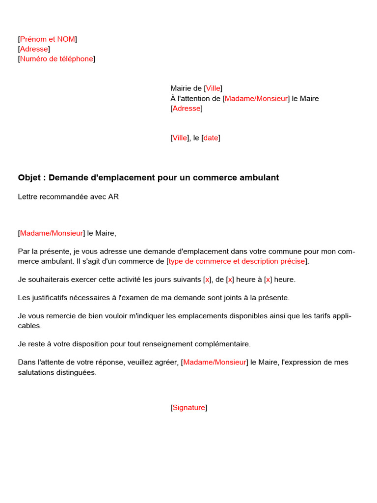 Demande d'emplacement commerce ambulant | PDF | Droit