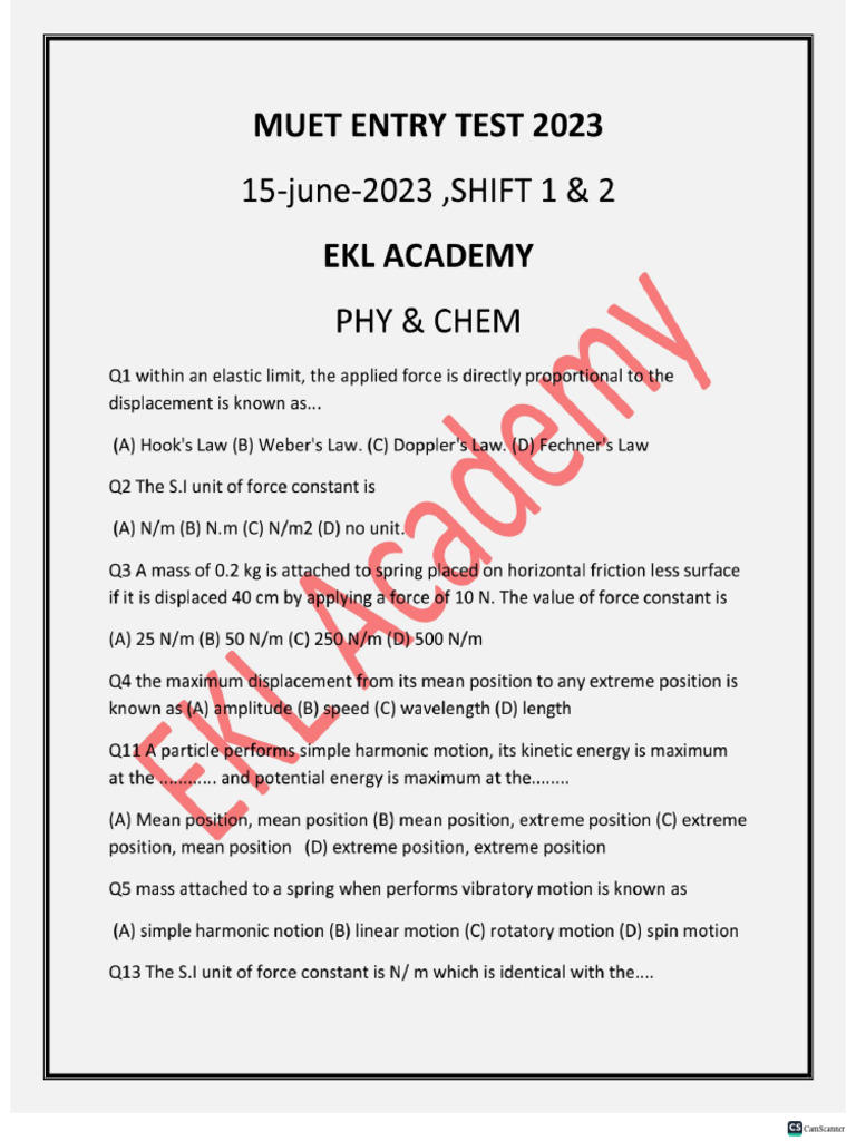 MUET ENTRY TEST 2023 PAST PAPER 15 June | PDF