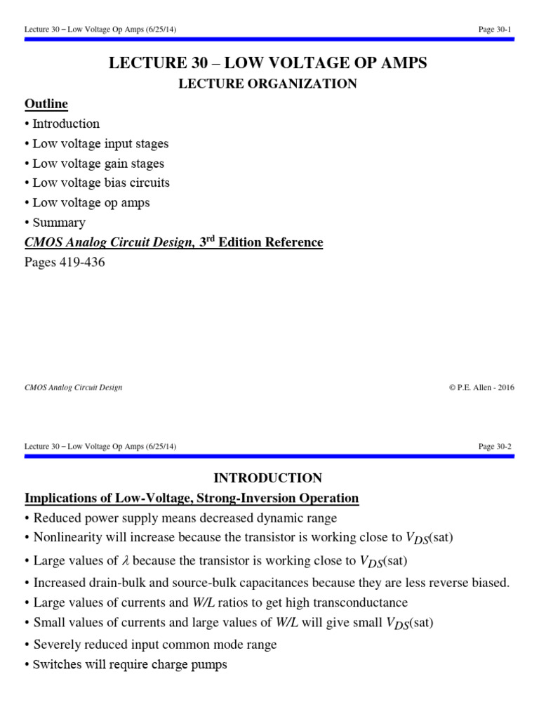 lecture30-LOW VOLTAGE OP AMPS | PDF | Operational Amplifier | Amplifier