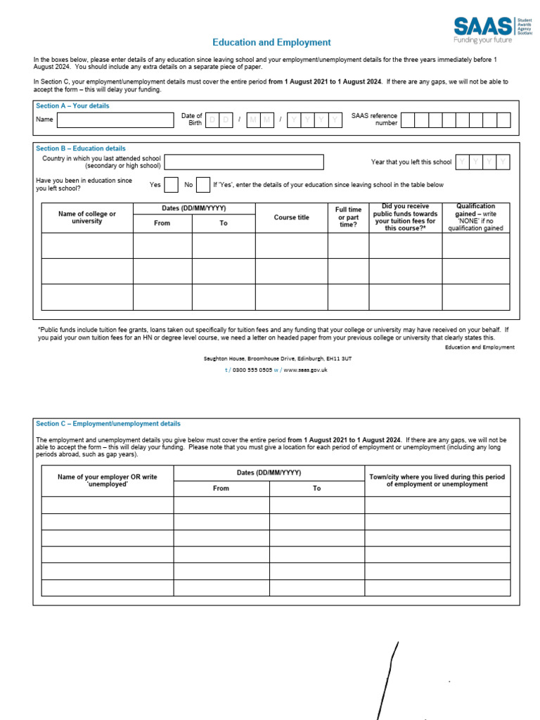 SAAS - 2024 - Forms - Education and Employment | PDF