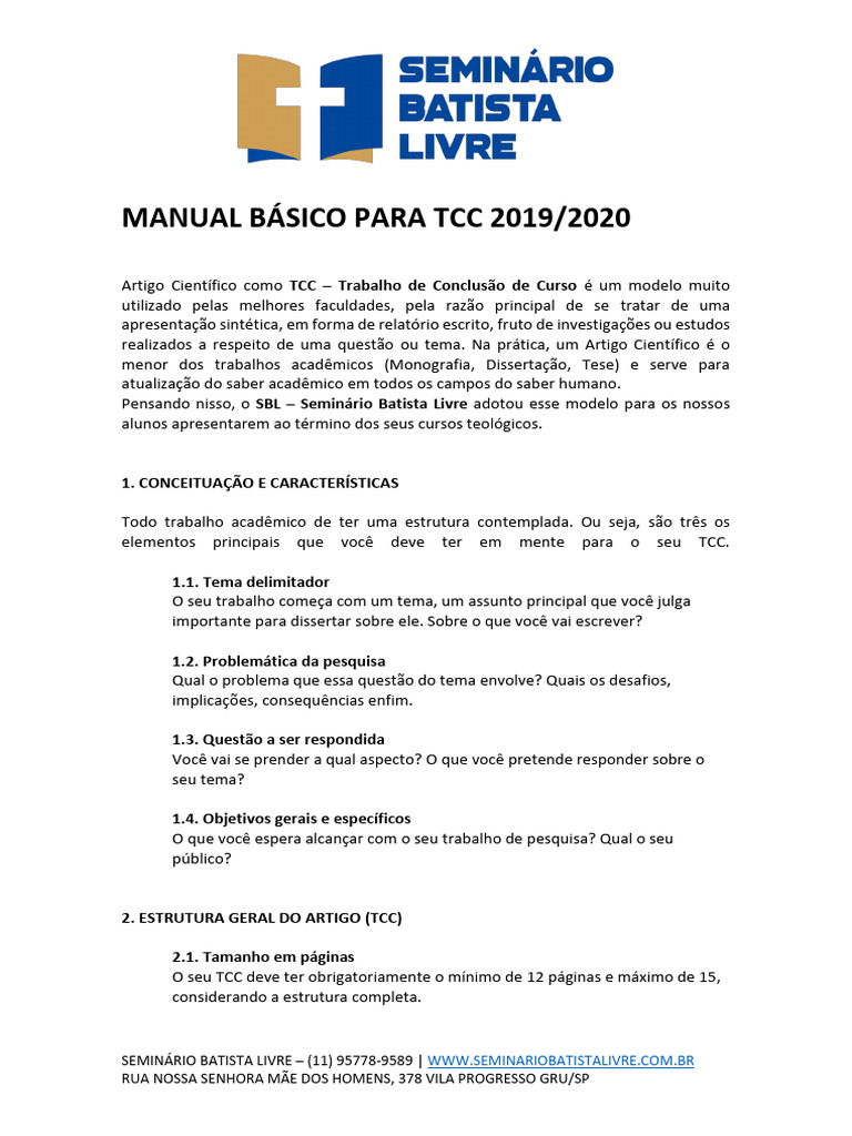 Manual de TCC para Seminário Batista | PDF | Citação | Caixa alta e ...