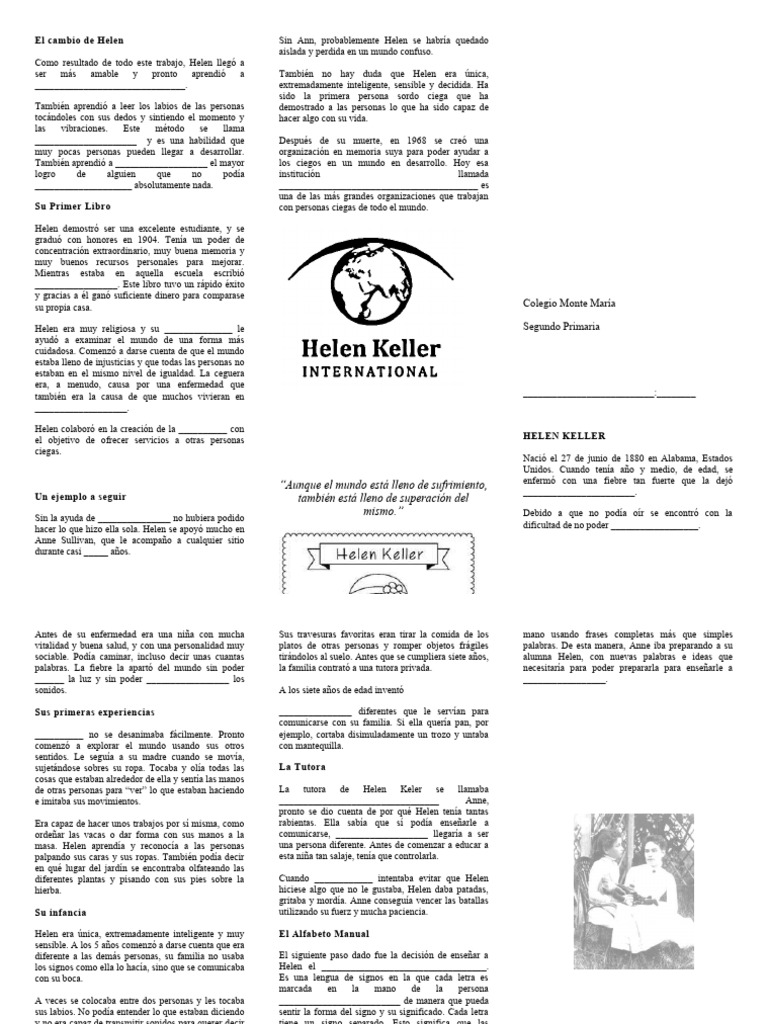 2do. Hoja de Contenido Helen Keller. | PDF | Helen Keller