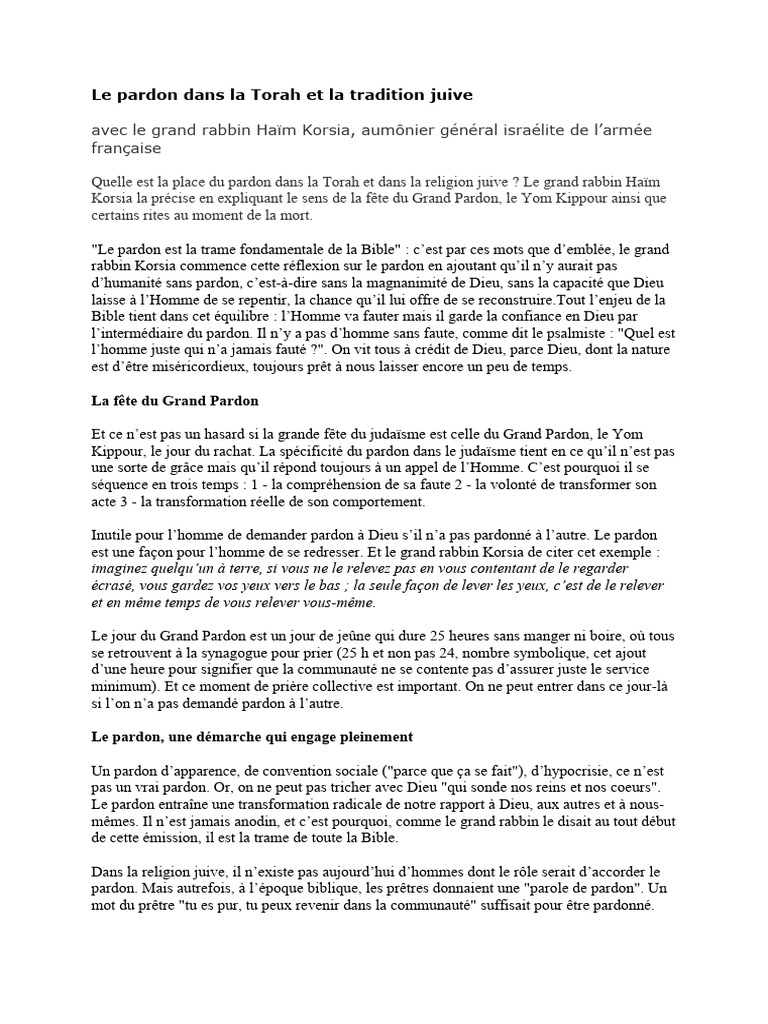 Le Grand Pardon dans la tradition juive | PDF | Yom Kippour | Pardon