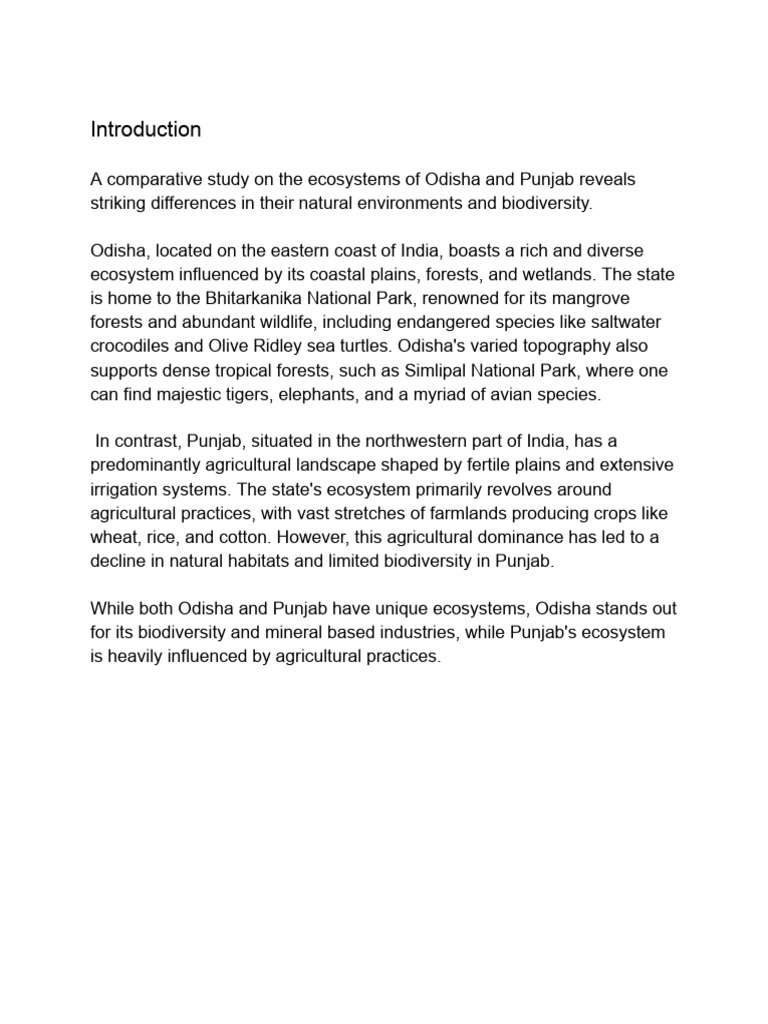 A comparative study on the ecosystems of Odisha and Punjab | PDF ... A comparative study on the ecosystems of Odisha and Punjab | PDF ...