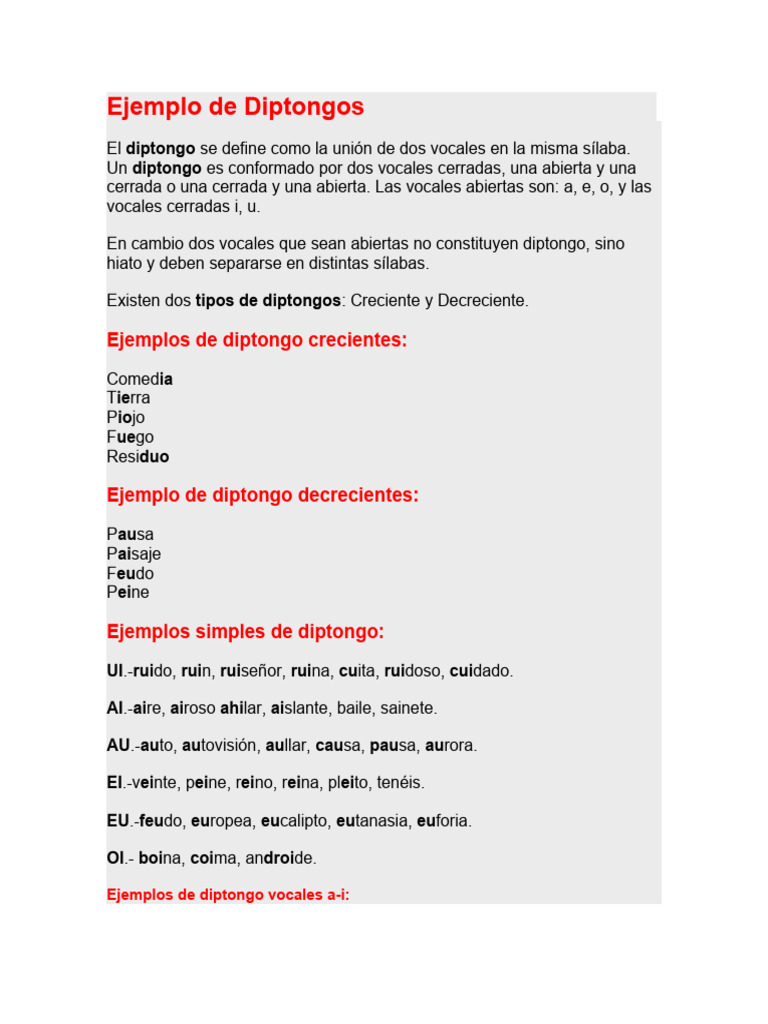 Ejemplos y Tipos de Diptongos | PDF | Voz humana | Fonética