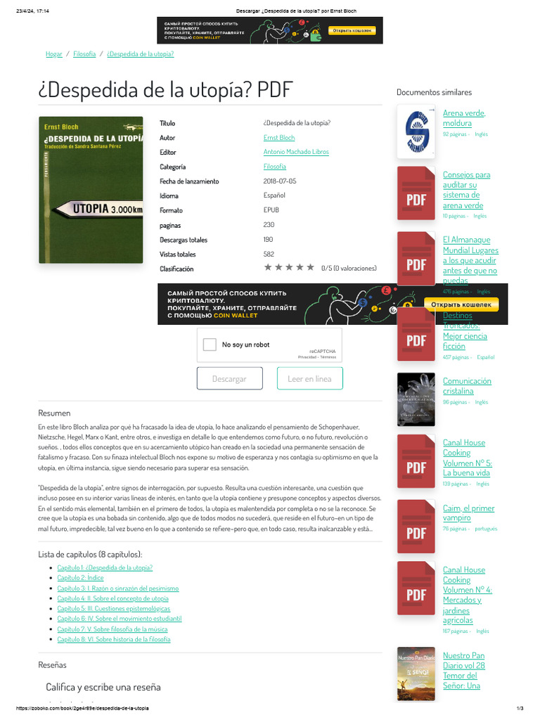 4 ¿Despedida de La Utopía - Por Ernst Bloch | PDF