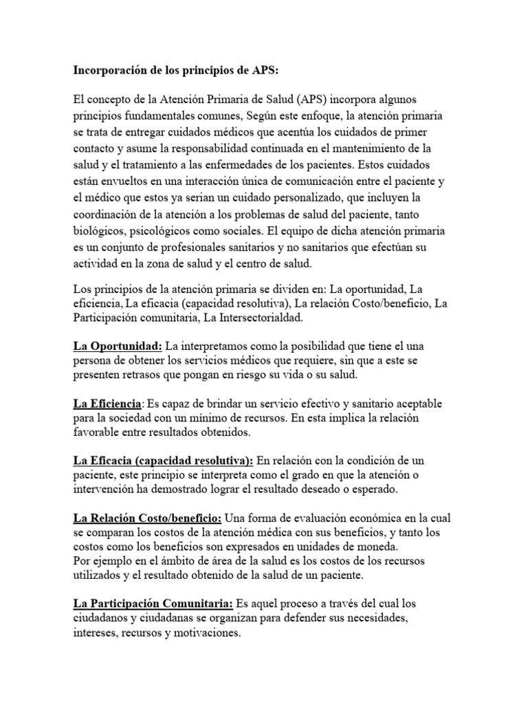 Incorporación de Los Principios de APS | PDF | Comunidad | Cuidado de la salud