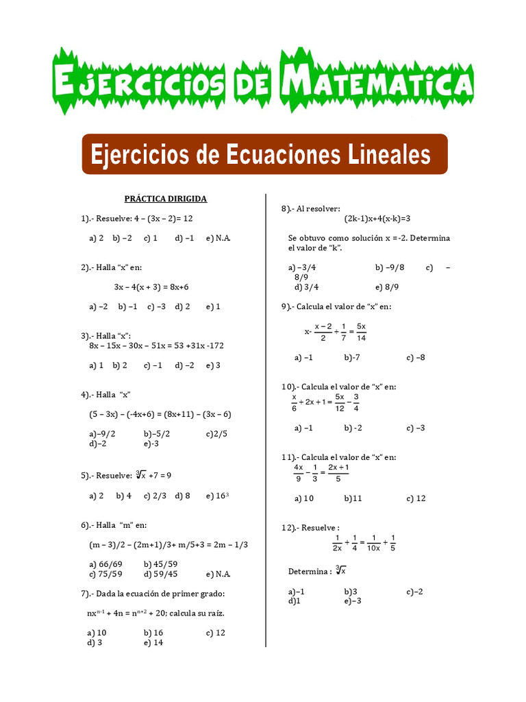 Ejercicios de Ecuaciones Lineales | PDF | Objetos matemáticos | Matemáticas