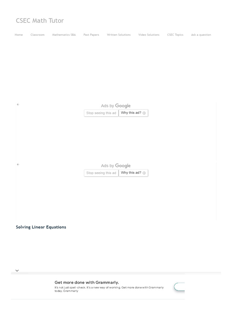 Solving Linear Equations - CSEC Math Tutor | PDF | Mathematics | Equations