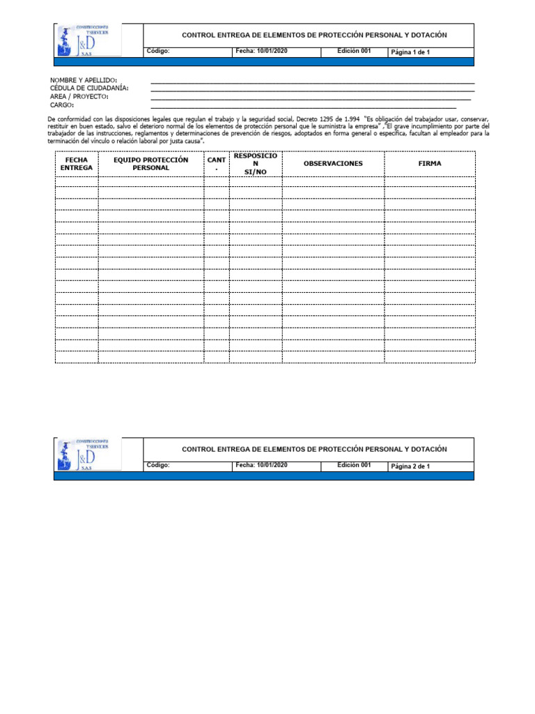 Control de EPP y Dotación | PDF