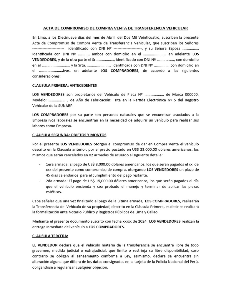 Acta-de-Compromiso-de-Compra-Venta-de-Transferencia-Vehicular | PDF